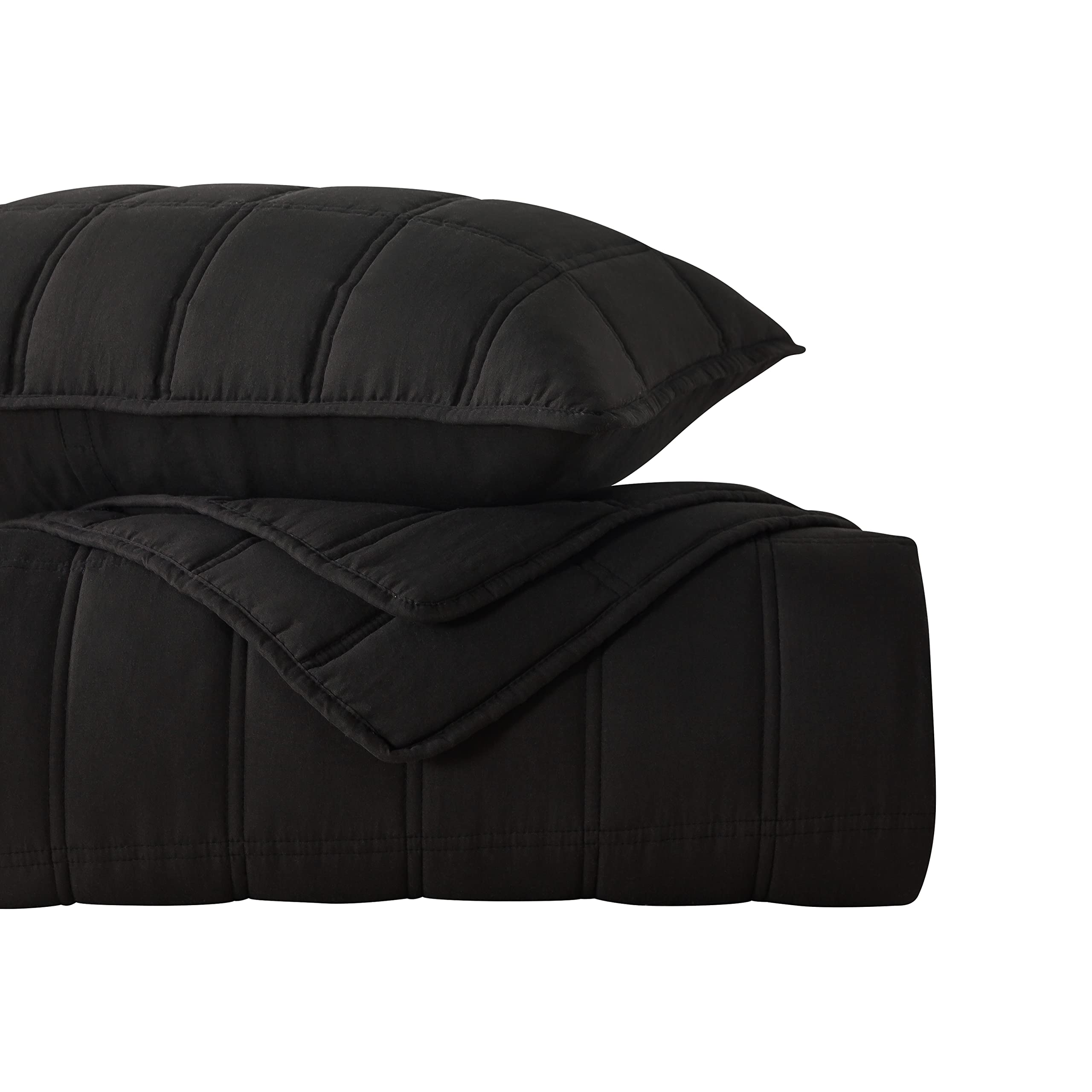 palassio Black Quilt Queen Size Bedding Sets with Pillow Shams, Lightweight Soft Bedspread Coverlet, Quilted Thin Blanket Comforter Bed Cover for All Season Spring Summer, 3 Pieces, 90x90 inches