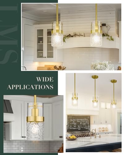 LMS Gold Pendant Light, 1-Light Pendant Lighting for Kitchen Island with Hammered Glass, LMS-171