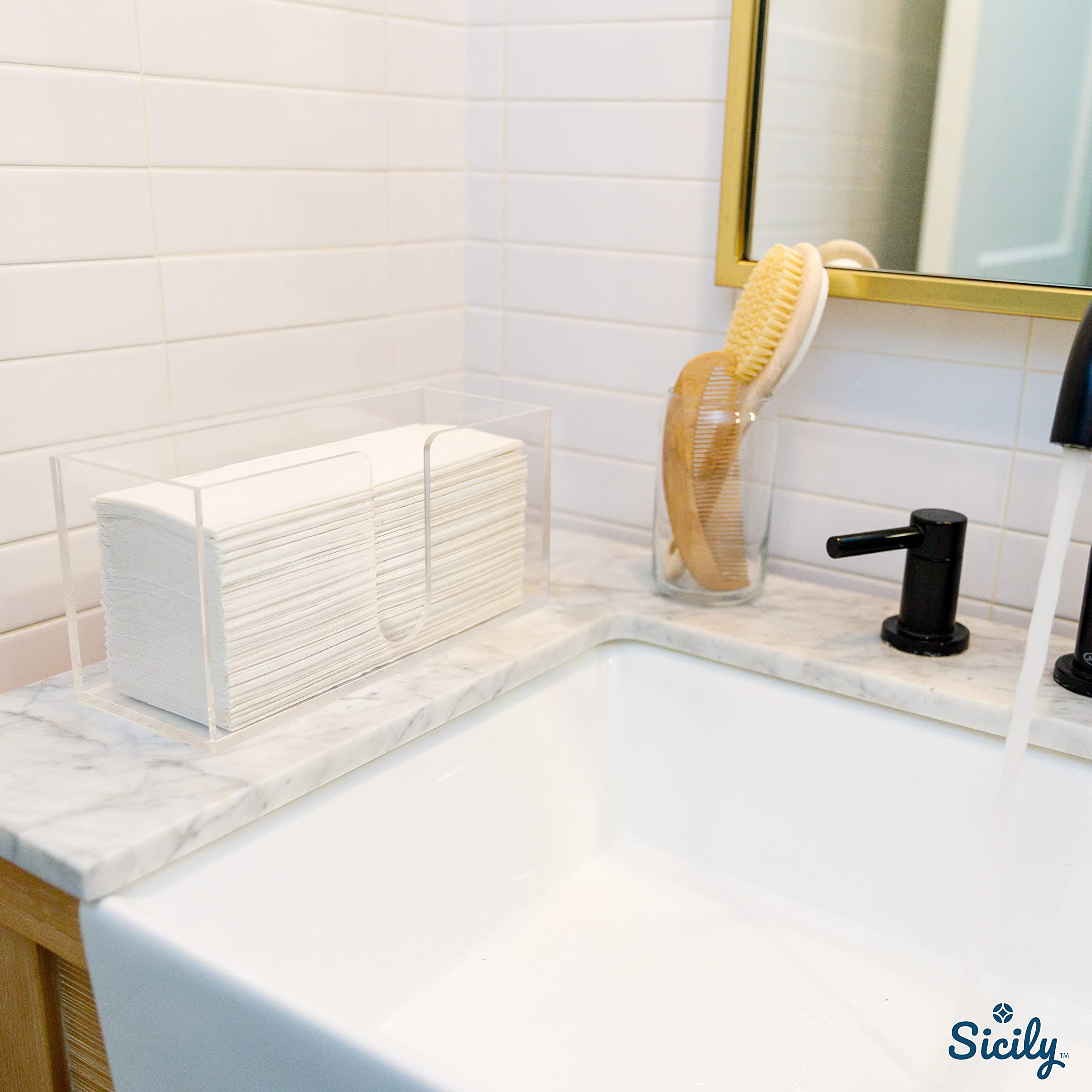 Sicily Guest Multifold Paper Towel Holder Dispenser Bathroom, Kitchen Countertop (10.75”W x 4.125”D x 5”H) 5mm Acrylic Napkin Holder for C-Fold, Z-Fold, Trifold Disposable Napkins in Home, Restaurant