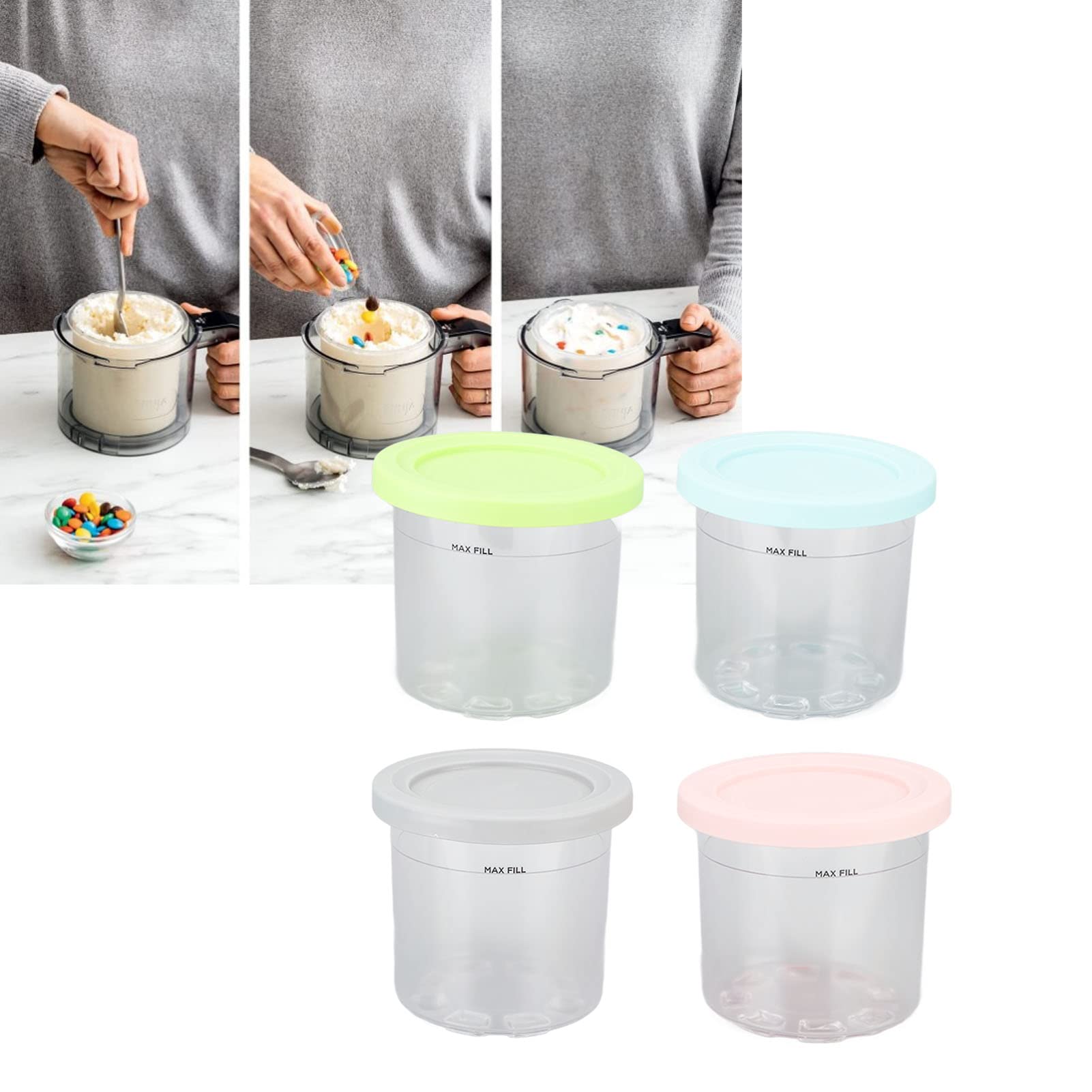 Dweekiy Ice Cream Cans, 4Pcs Plastic Ice Cream Pints Containers Replacement for NC299AMZ NC300s Series Creami Ice Cream Makers