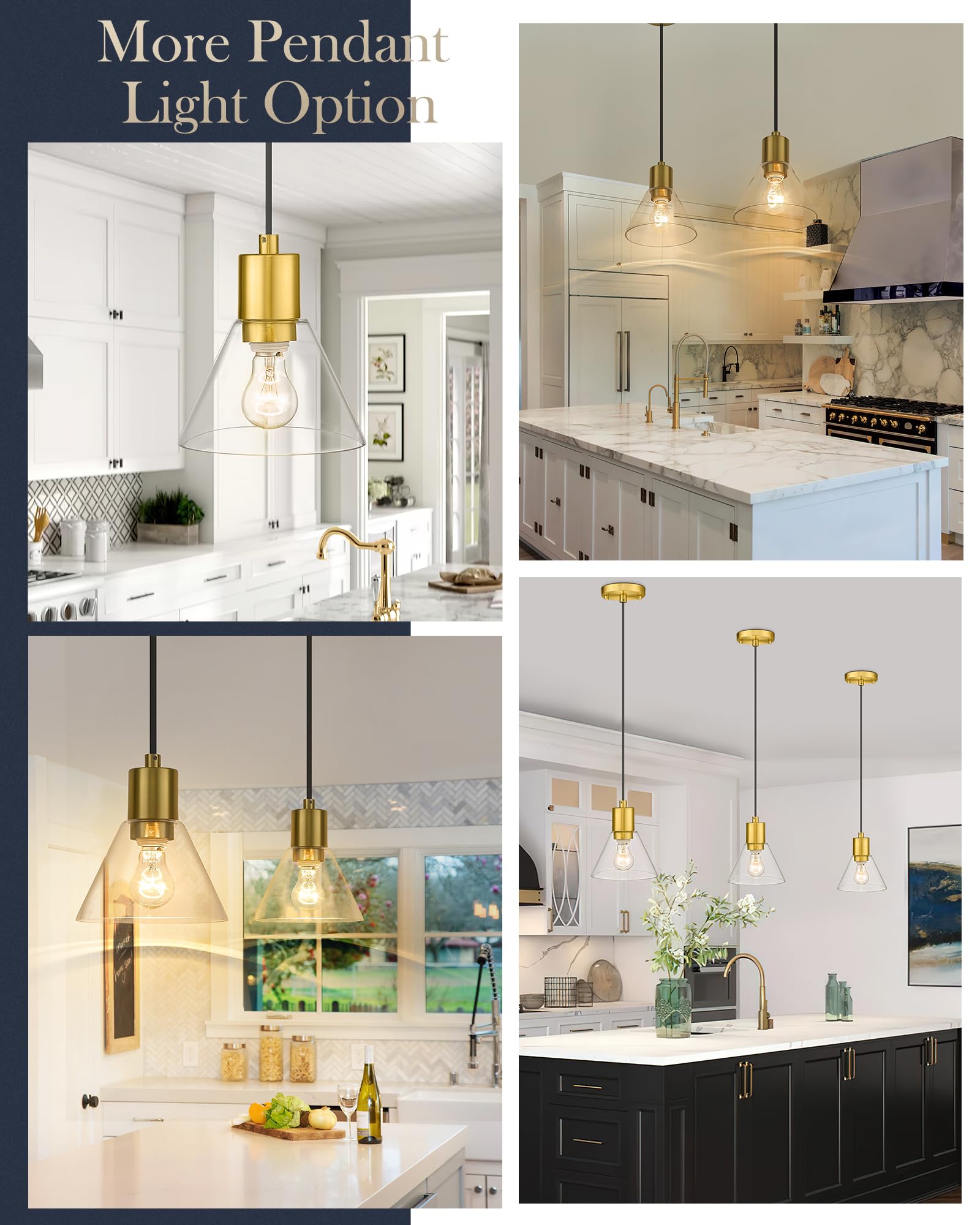 LMS 1-Light Gold Glass Pendant Light, Modern Kitchen Pendant Hanging Light with Clear Glass Shade in Gold Finish, LMS-103