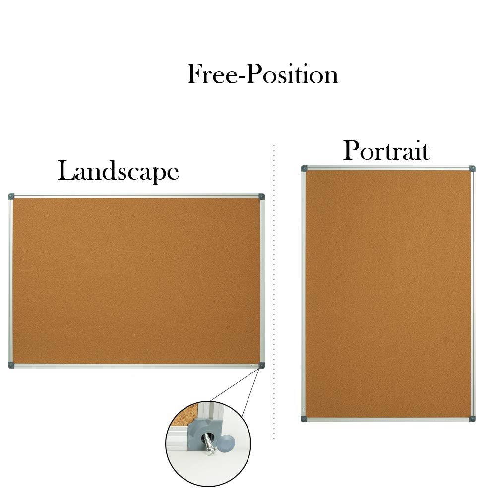Lockways Cork Board Bulletin Board, Double Sided Corkboard 36" x 24", Wall-Mounted Aluminum Framed Message Presentation Notice Board 3 x 2