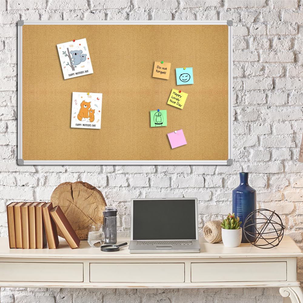 Lockways Cork Board Bulletin Board, Double Sided Corkboard 36" x 24", Wall-Mounted Aluminum Framed Message Presentation Notice Board 3 x 2