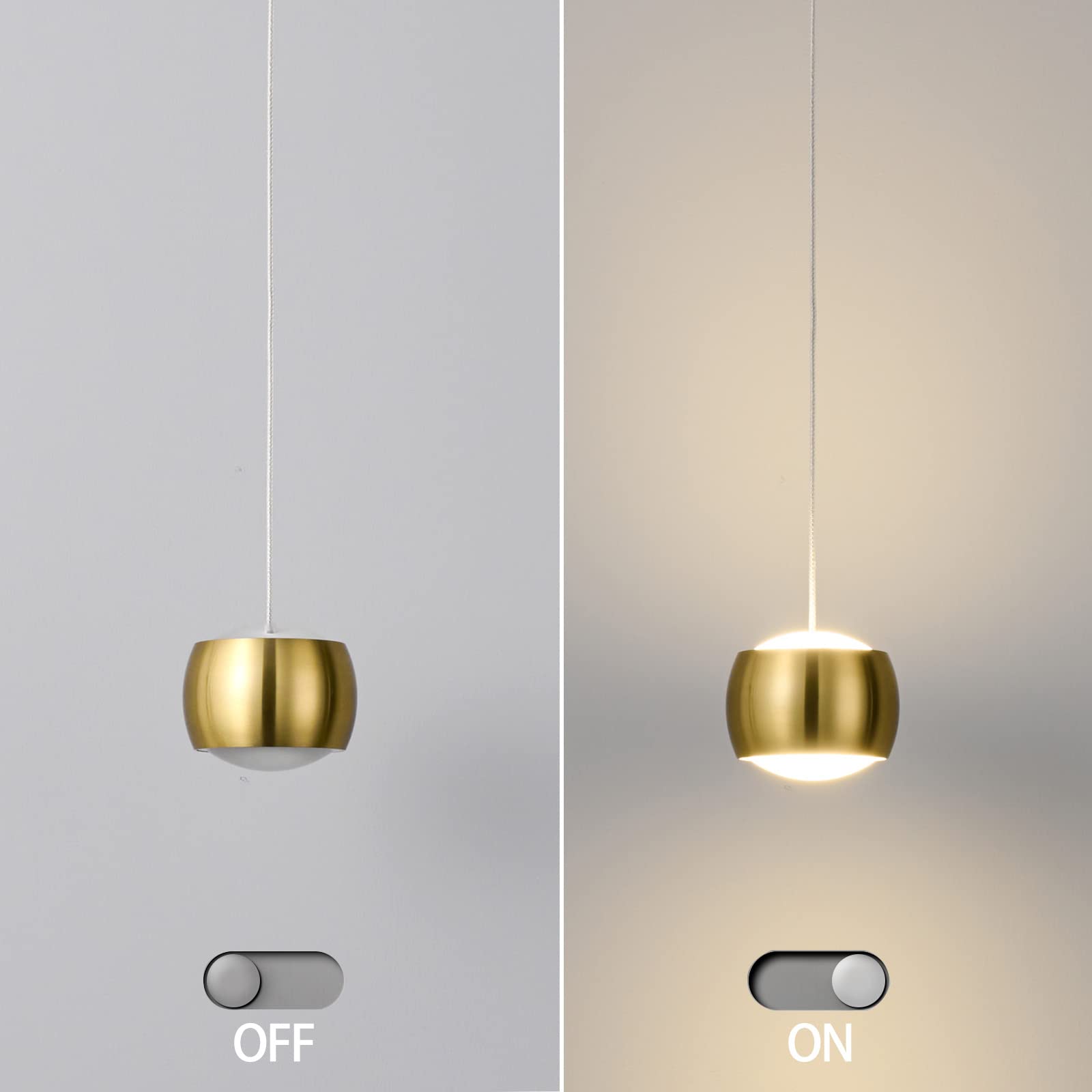 ADCTHOME Modern LED Dimmable Pendant Light fixtures,Mini Island Pendant Lighting for Kitchen Island Dinning Room,Bedroom,Bar, Kitchen Island Ceiling Hanging Light Fixtures(gold-3-Pack)