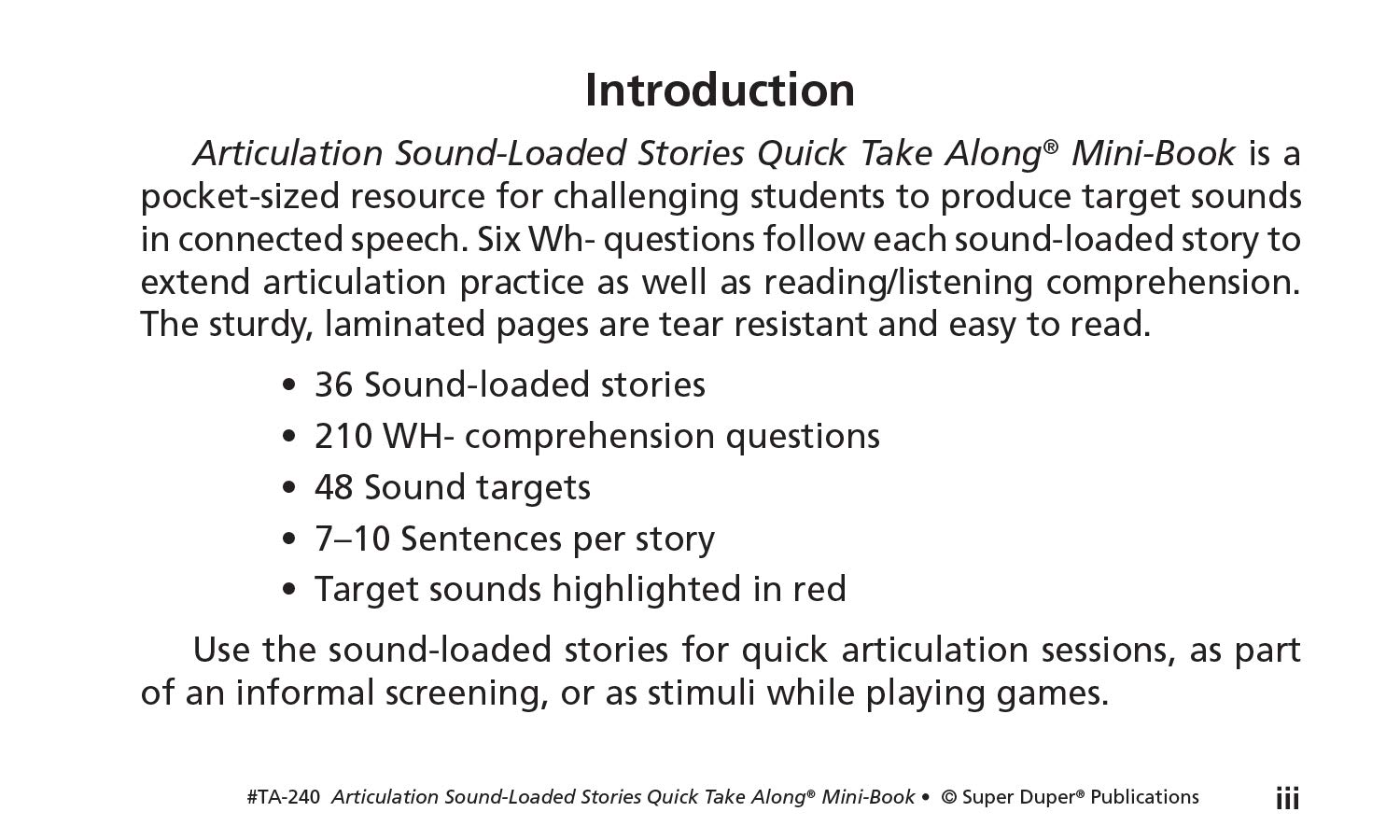 Super Duper Publications | Articulation Sound-Loaded Stories Quick Take Along® Mini-Book | Educational Resource for Children