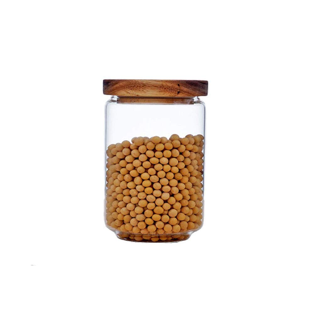 Keledz Glass Storage Jar with Wood Lids, Airtight Sealed Clear Borosilicate Glass Canister Kitchen Food Storage Containers for Coffee Beans Loose Tea Nuts Sugar Candy Spice, 450ml 16 oz (450ml 16 oz)