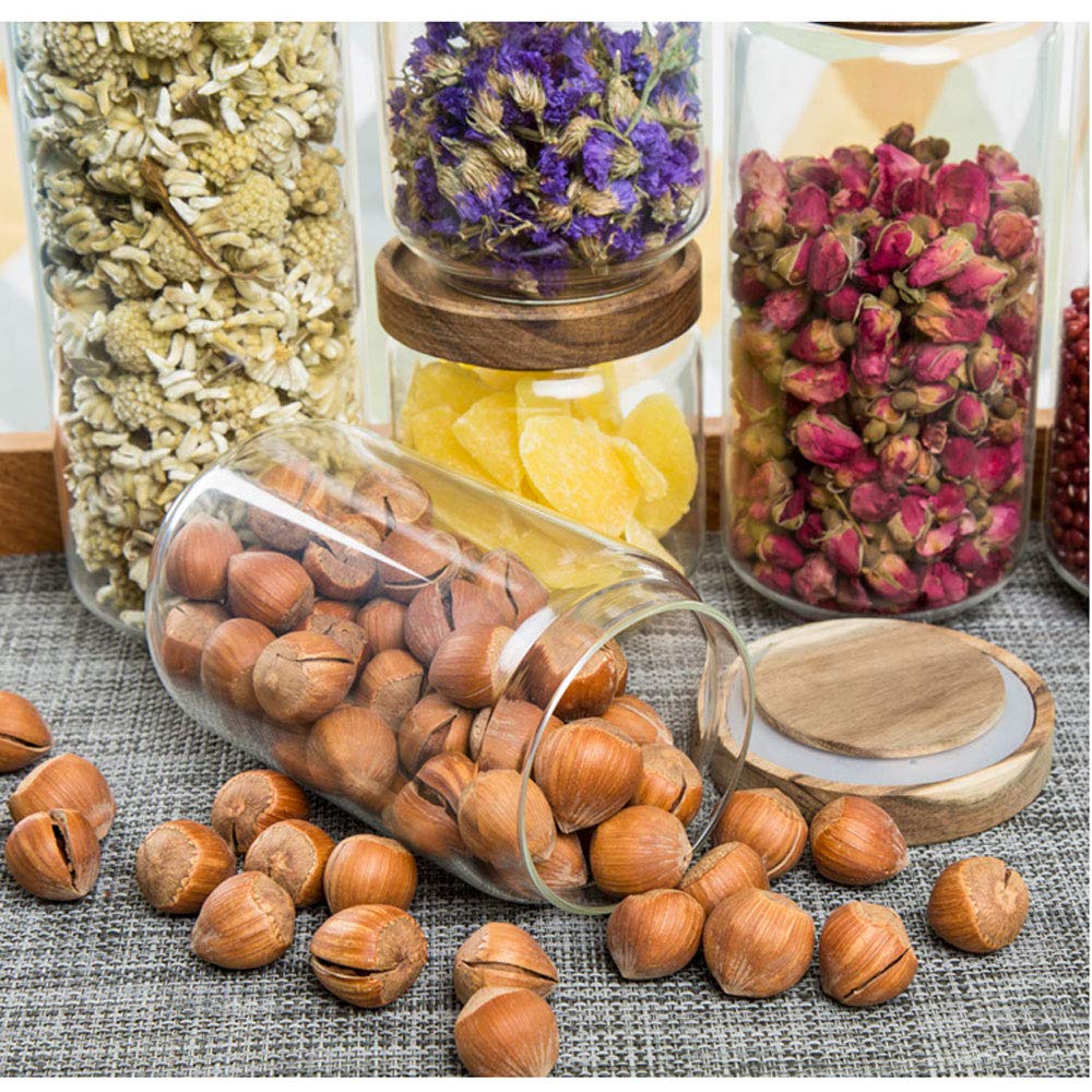 Keledz Glass Storage Jar with Wood Lids, Airtight Sealed Clear Borosilicate Glass Canister Kitchen Food Storage Containers for Coffee Beans Loose Tea Nuts Sugar Candy Spice, 450ml 16 oz (450ml 16 oz)