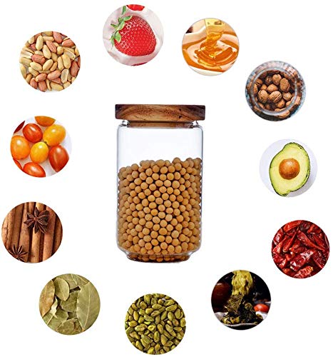 Keledz Glass Storage Jar with Wood Lids, Airtight Sealed Clear Borosilicate Glass Canister Kitchen Food Storage Containers for Coffee Beans Loose Tea Nuts Sugar Candy Spice, 450ml 16 oz (450ml 16 oz)