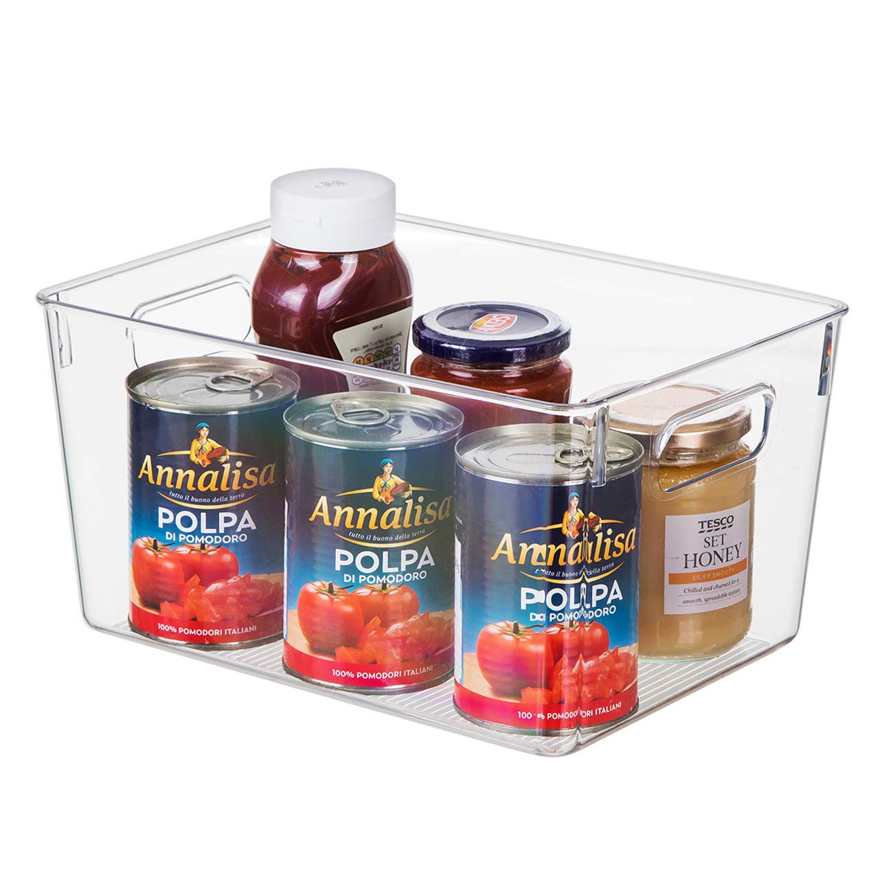 EAMAOTT Clear Plastic Storage Organizer Container Bins with Cutout Handles, Transparent Set of 4, BPA Free, Cabinet Storage Bins for Kitchen Food Pantry Refrigerator Bathroom, 11β x 8β x 6β