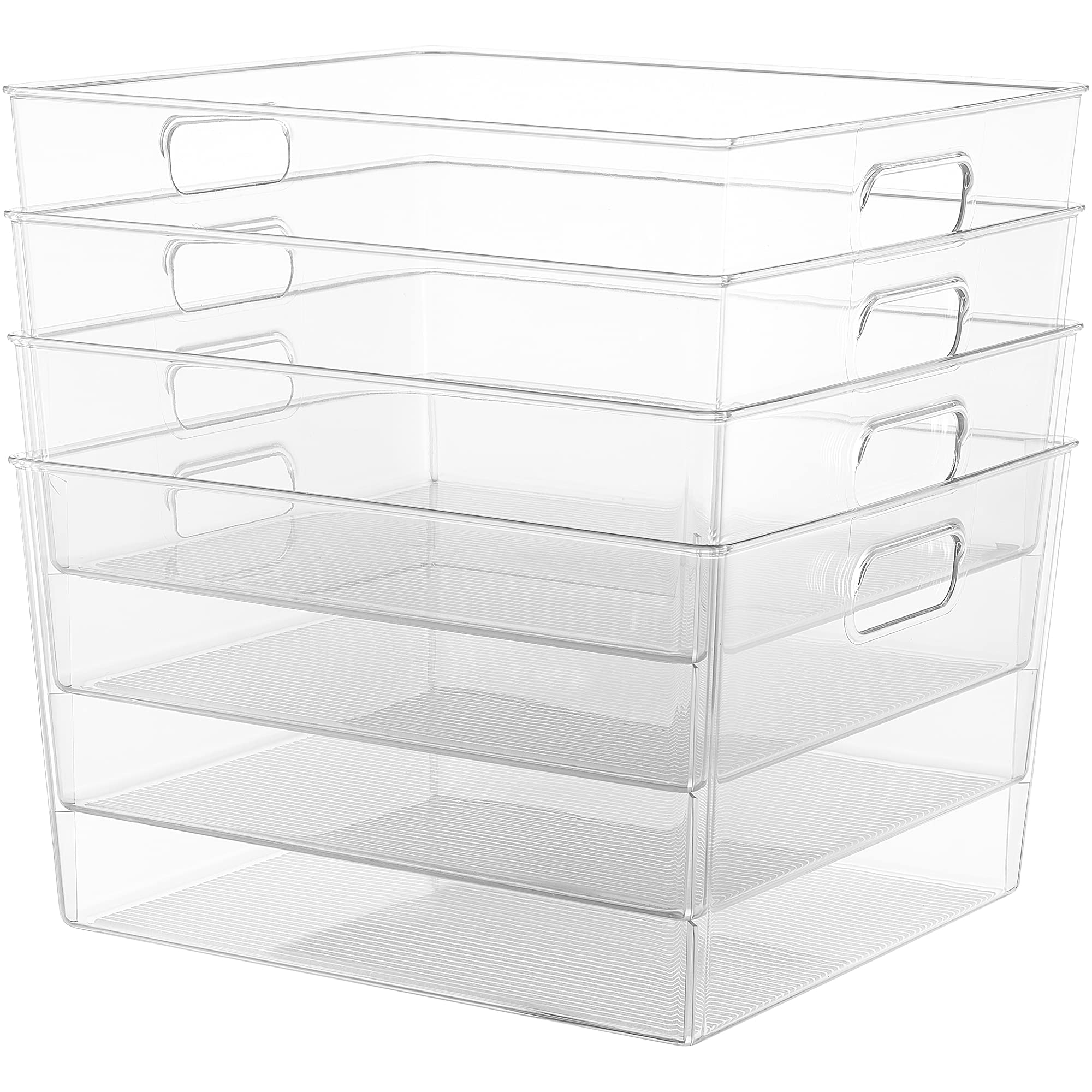 EAMAOTT Clear Plastic Storage Organizer Container Bins with Cutout Handles, Transparent Set of 4, BPA Free, Cabinet Storage Bins for Kitchen Food Pantry Refrigerator Bathroom, 11β x 8β x 6β