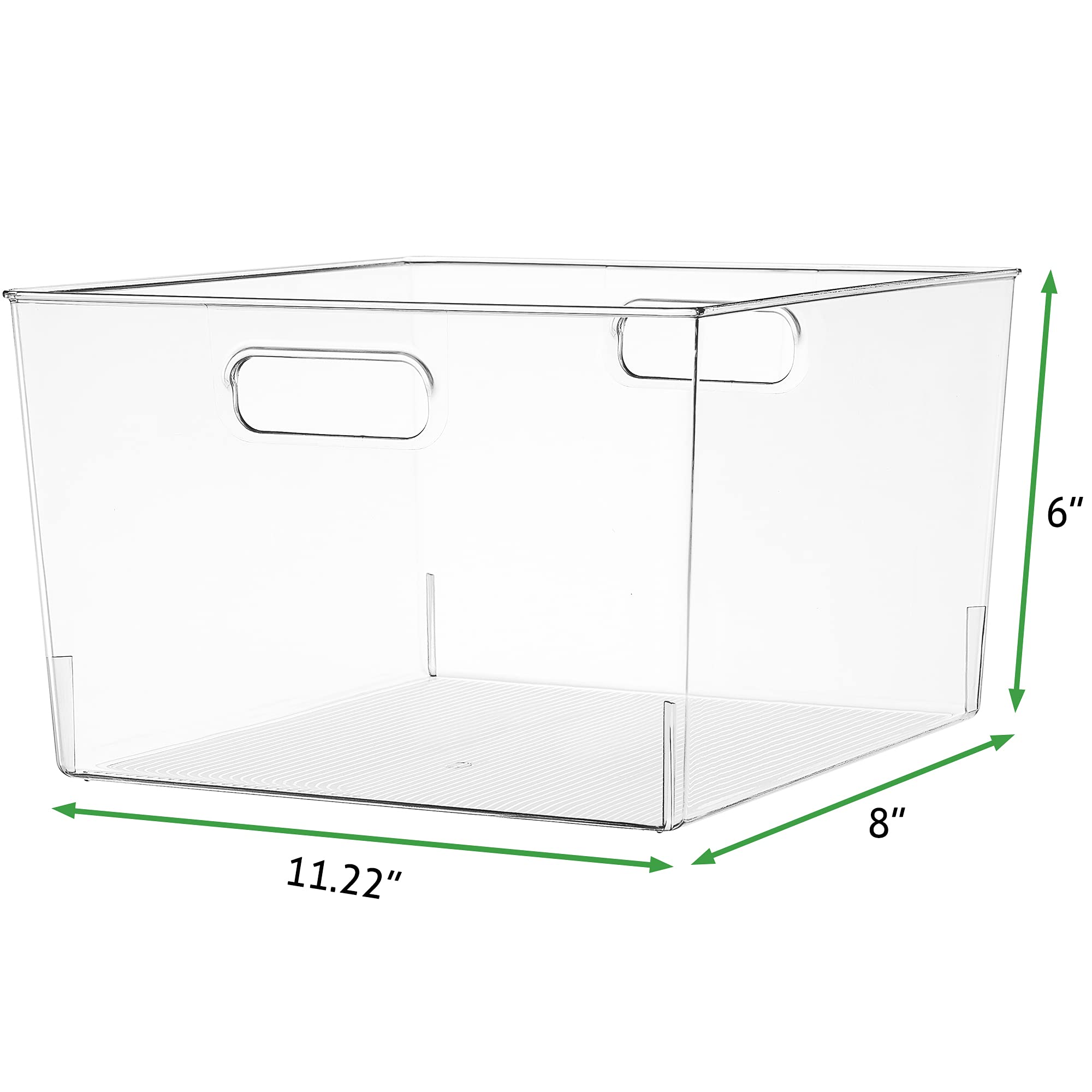 EAMAOTT Clear Plastic Storage Organizer Container Bins with Cutout Handles, Transparent Set of 4, BPA Free, Cabinet Storage Bins for Kitchen Food Pantry Refrigerator Bathroom, 11β x 8β x 6β