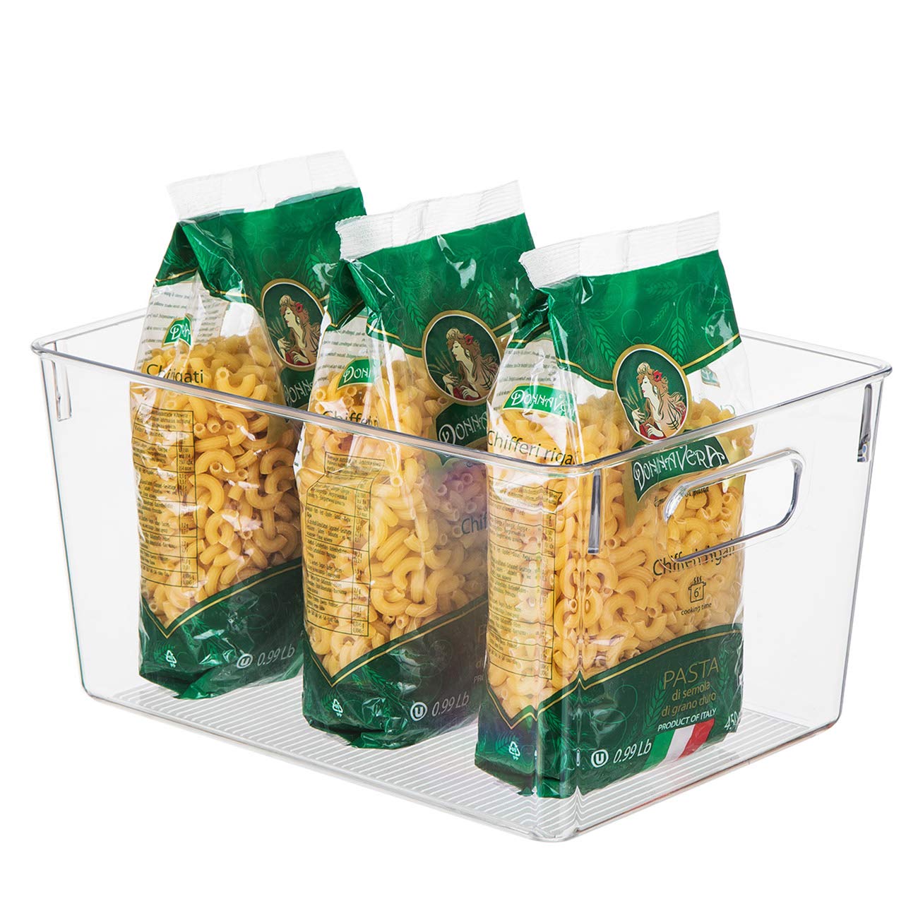 EAMAOTT Clear Plastic Storage Organizer Container Bins with Cutout Handles, Transparent Set of 4, BPA Free, Cabinet Storage Bins for Kitchen Food Pantry Refrigerator Bathroom, 11β x 8β x 6β