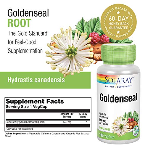 SOLARAY Goldenseal Root 550mg | Healthy Digestion, Immune Function & Respiratory Support | Whole Root | Non-GMO, Vegan & Lab Verified | 100 VegCaps