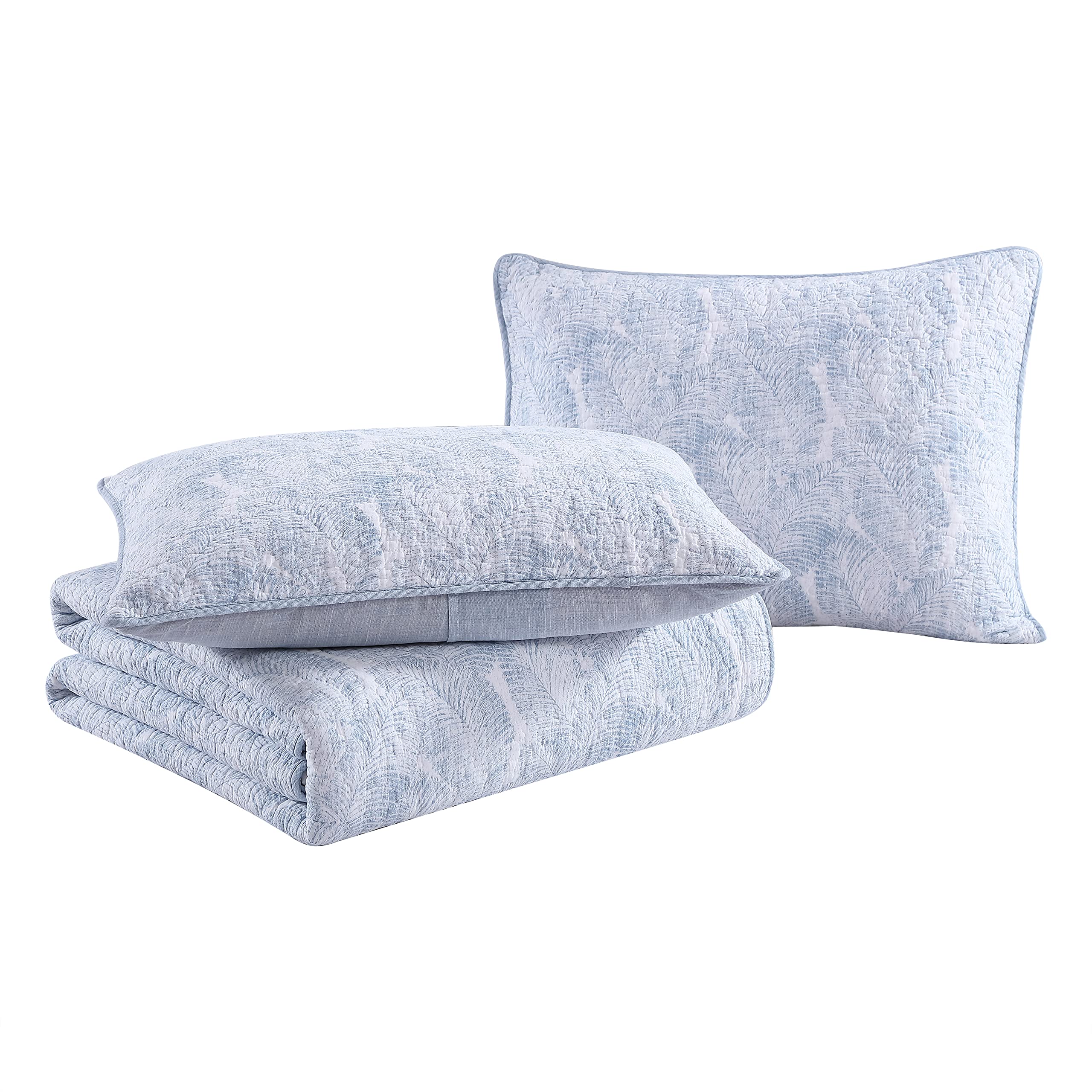Tommy Bahama - King Quilt Set, Reversible Cotton Bedding with Matching Sham, Coastal Bedding Set with Textured Reverse (Distressed Water Leaves Blue, King)
