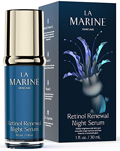 Pearl Retinol Serum - Anti Aging Treatment for Face - Vitamin C & E, Hydrolyzed Pearl and Jellyfish Extract - Reducecs Wrinkles, Fine Lines, Dark Spots, Age Spots, Sun Spots - LaMarine Skincare, 1oz
