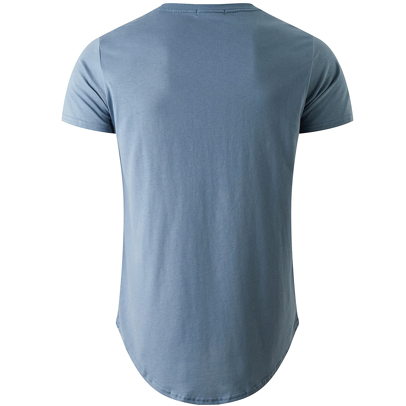 KLIEGOU Mens 100% Cotton Hipster Hip Hop Longline Crewneck T-Shirt (66 Light blue1 M)