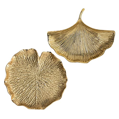 Golden Leaf Tray Ginkgo Leaf Decorative Gold Trinket Dish Jewelry Ring Holder Gold Leaf Jewelry Plate Dish Vanity Tray​