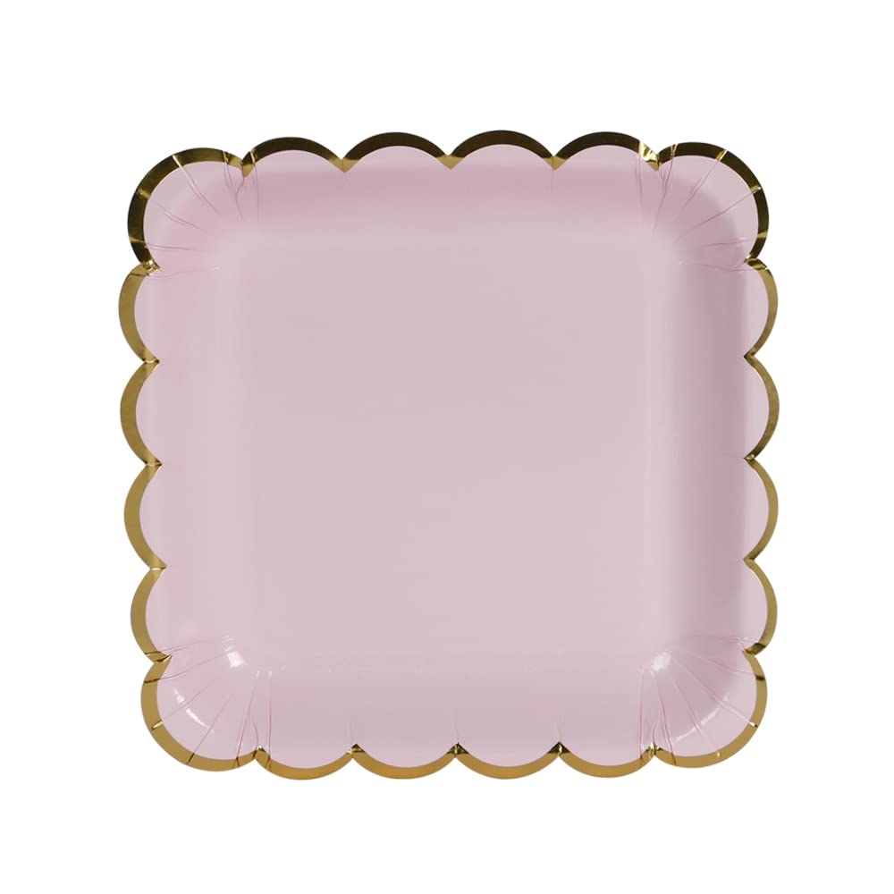 Geeklife Pink Disposable Paper Party Plates Bulk, 7 Inch Metallic Gold Paper Decorated Dessert Plates Set,20 PCS