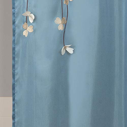 Lush Decor Flower Drops Shower Curtain | Embroidered Textured Fabric Floral Bathroom Decor, 72” x 72”, Blue and White