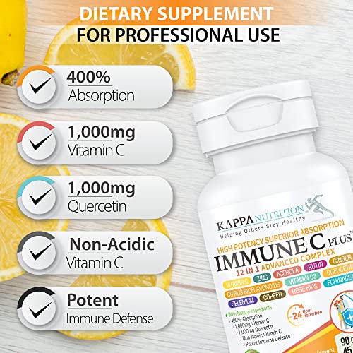(90 Capsules), Quercetin 1,000mg, Vitamin C 1,000mg, Zinc 50mg, Vitamin D3 5,000iu, Selenium, Copper, Acerola, Ginger, Rutin, Bitter Orange, Rose Hips, Echinacea, Immune C Plus, 12 in 1 Immune Support