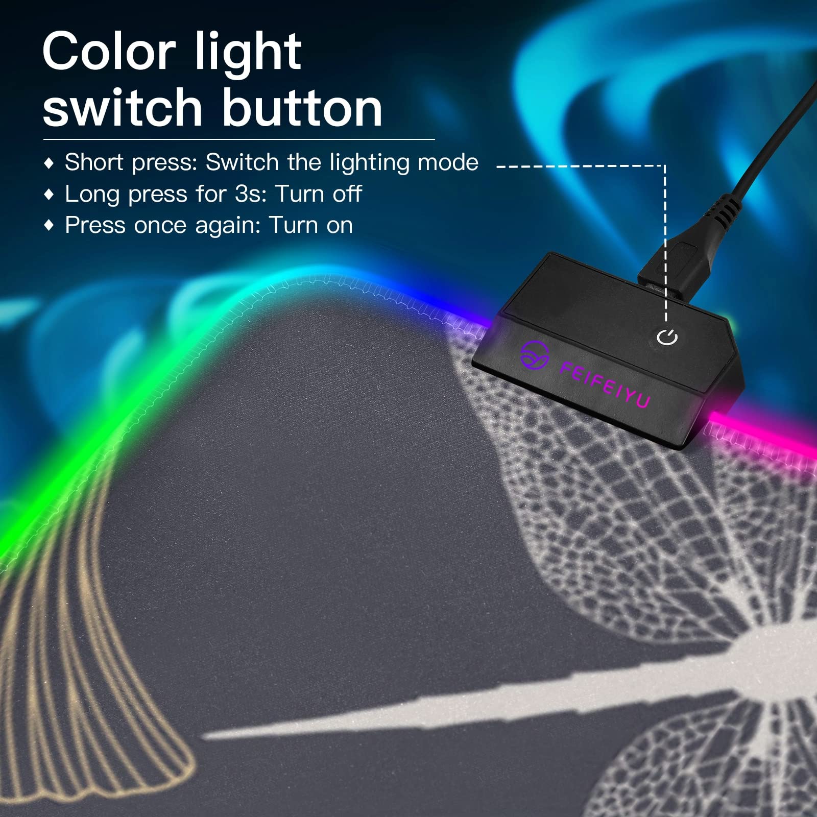 Large RGB Gaming Mouse Pad Floral Pattern Ginkgo Leaves Glowing Extended Mousepad 35.4x15.7in, Soft Anti-Slip Rubber Base Luminous Mouse Mat for Pc Laptop, Gaming, Office, Home