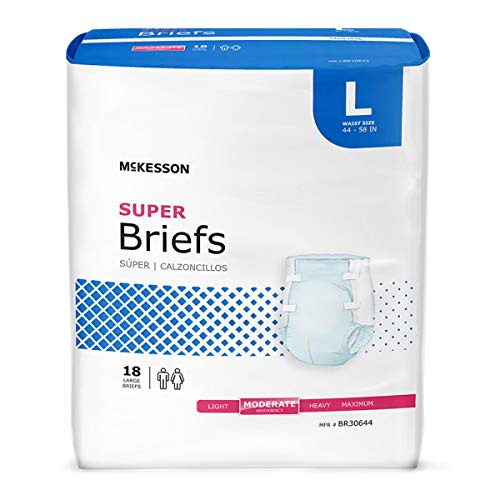 McKesson 36443104 Adult Moderate-Absorbent Incontinence Brief, Blue - Large - Pack of 18