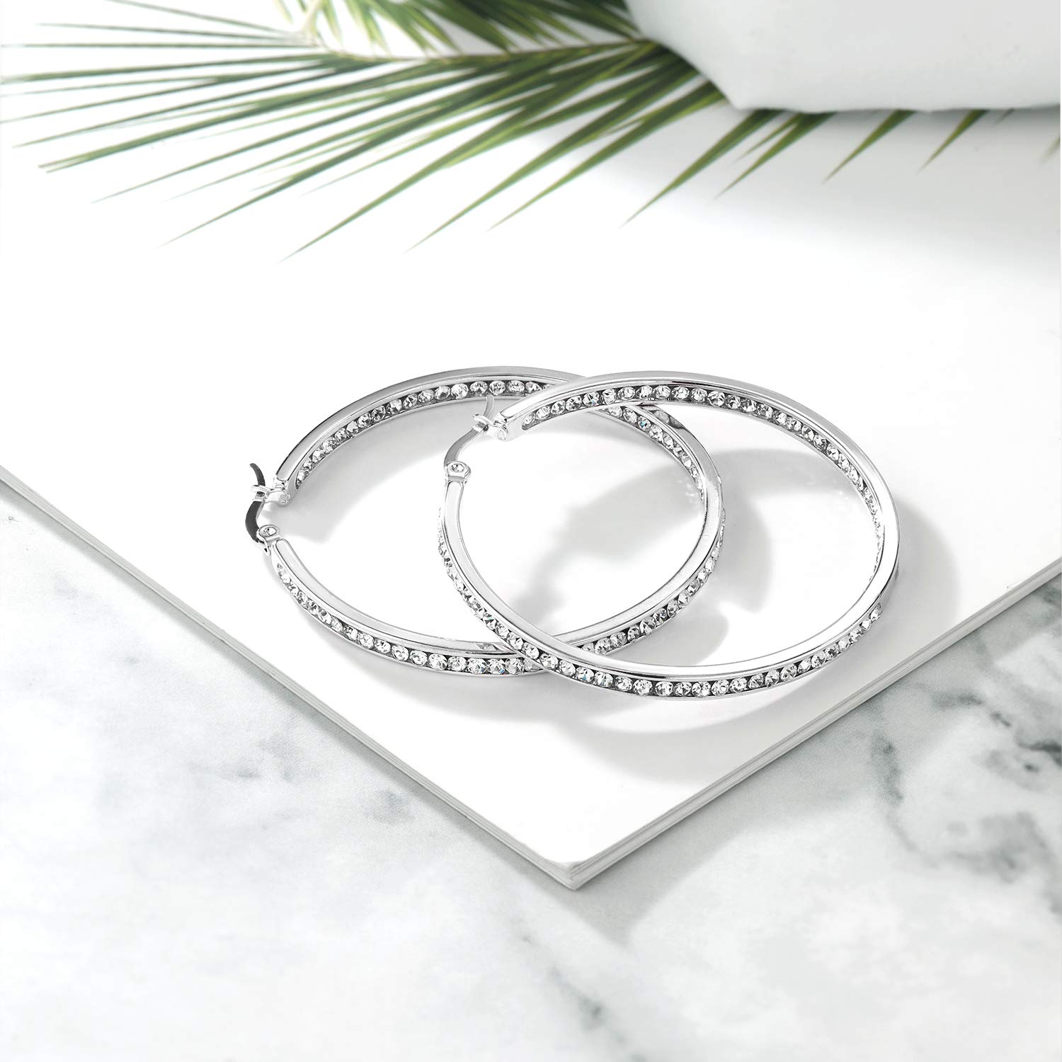 Gem Stone King 2 Inch Stunning Stainless Steel High Shine Inside-Out Hoop Earrings With CZ For Women