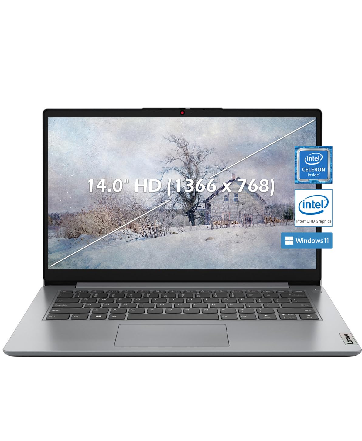 Lenovo IdeaPad 1 14 Laptop, 14.0" HD(1366 x 768) Screen, Intel Celeron N4020, 4GB RAM, 256GB Storage(128GB eMMC+128GB Card), Intel UHD Graphics 600, Win 11, Cloud Grey, W/GaLiMu