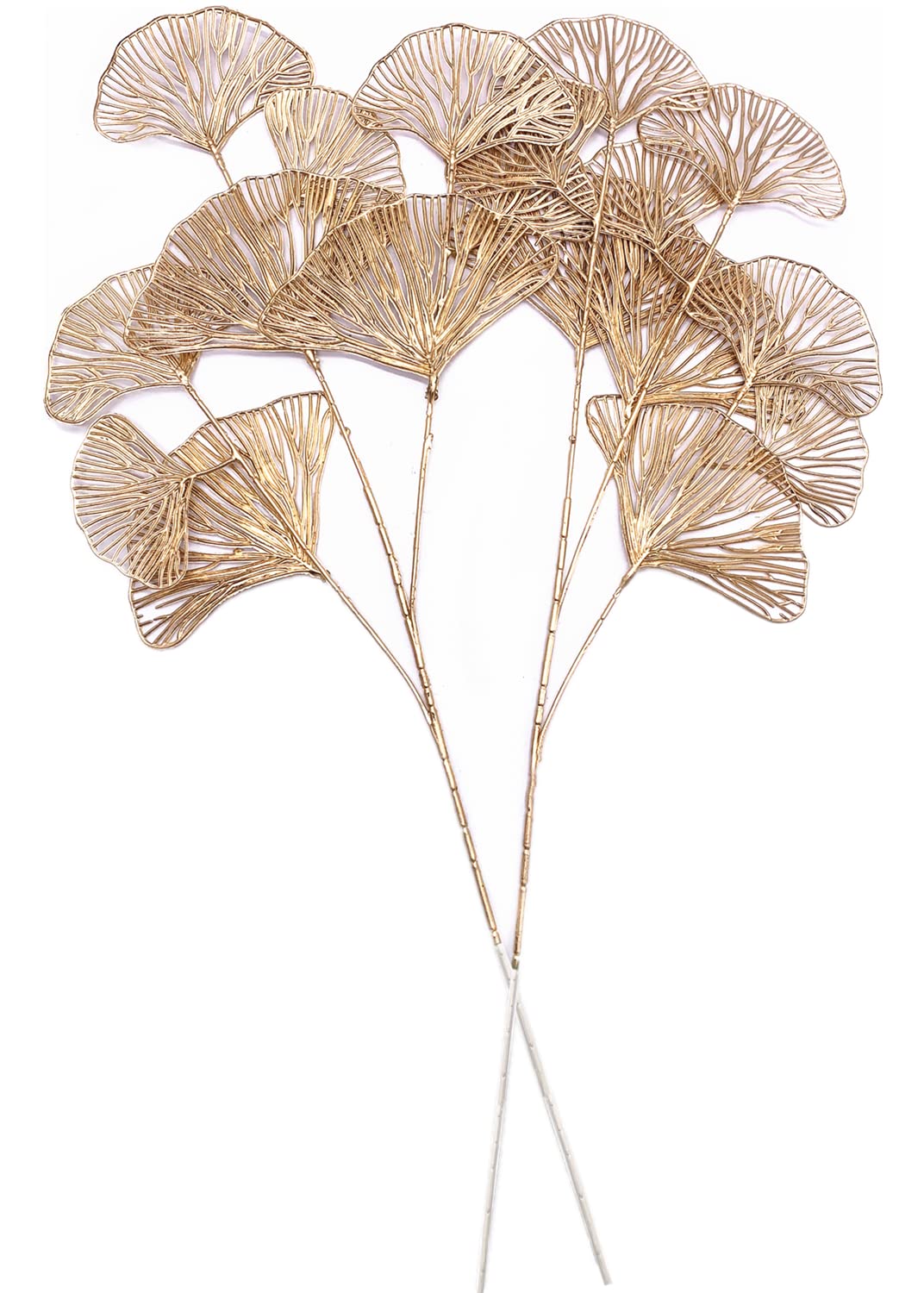 Artificial Golden Plants for Christmas Decoration Ginkgo Leaves Tall 27 Inch, Fake Plant Gold Apricot Leaf Bushes Faux Shrubs Indoor Outdoor Planter Vase Filler Home Garden Wedding Xmas Decor - 2 Pack