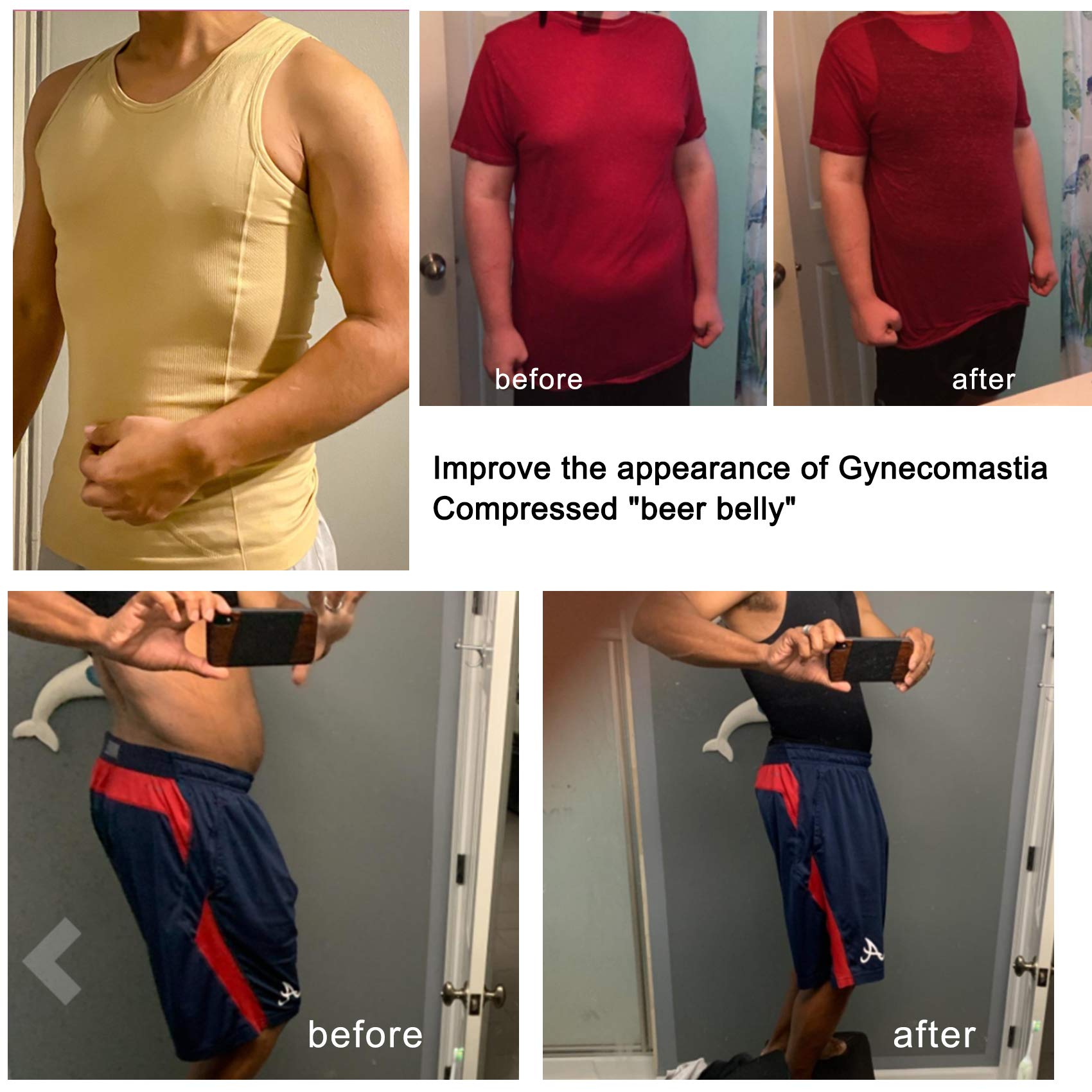 MOLUTAN Mens Compression Shirt Slimming Body Shaper Vest Sleeveless Waist Trainer Workout Tank Top Tummy Control Shapewear (Beige, Medium-Large)