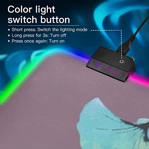 Large RGB Gaming Mouse Pad Ginkgo Leaves Birds Pattern Glowing Extended Mousepad 31.5x11.8in, Soft Anti-Slip Rubber Base Luminous Mouse Mat for Pc Laptop, Gaming, Office, Home