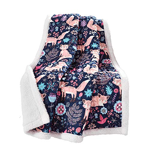 Lush Decor Pixie Fox Sherpa Throw Blanket, 60" x 50", Navy & Pink