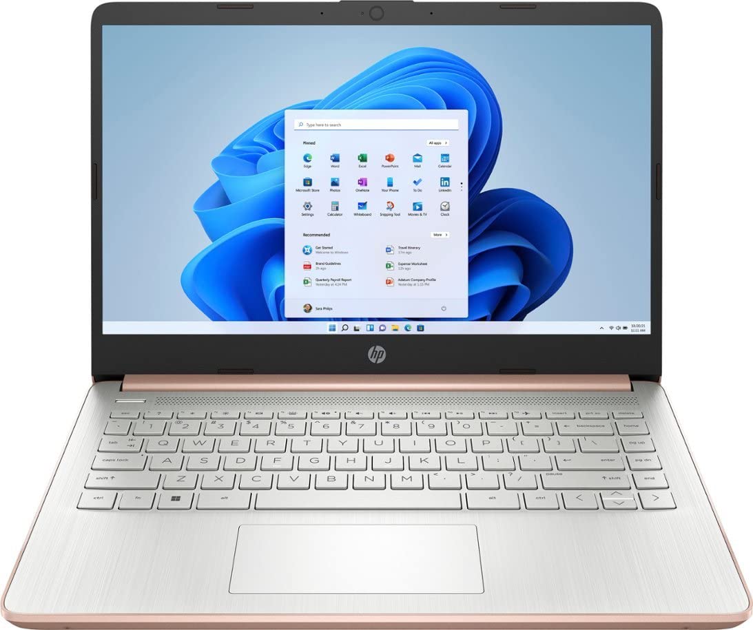 HP Stream Laptop, 14" HD Display, Intel Celeron N4120 Processor, 16GB Memory, 320GB Storage (64GB eMMC + 256GB card), 1-Year Office 365, Webcam, HDMI, Wi-Fi, USB-C, Windows 11 Home, Rose Gold, JVQ MP