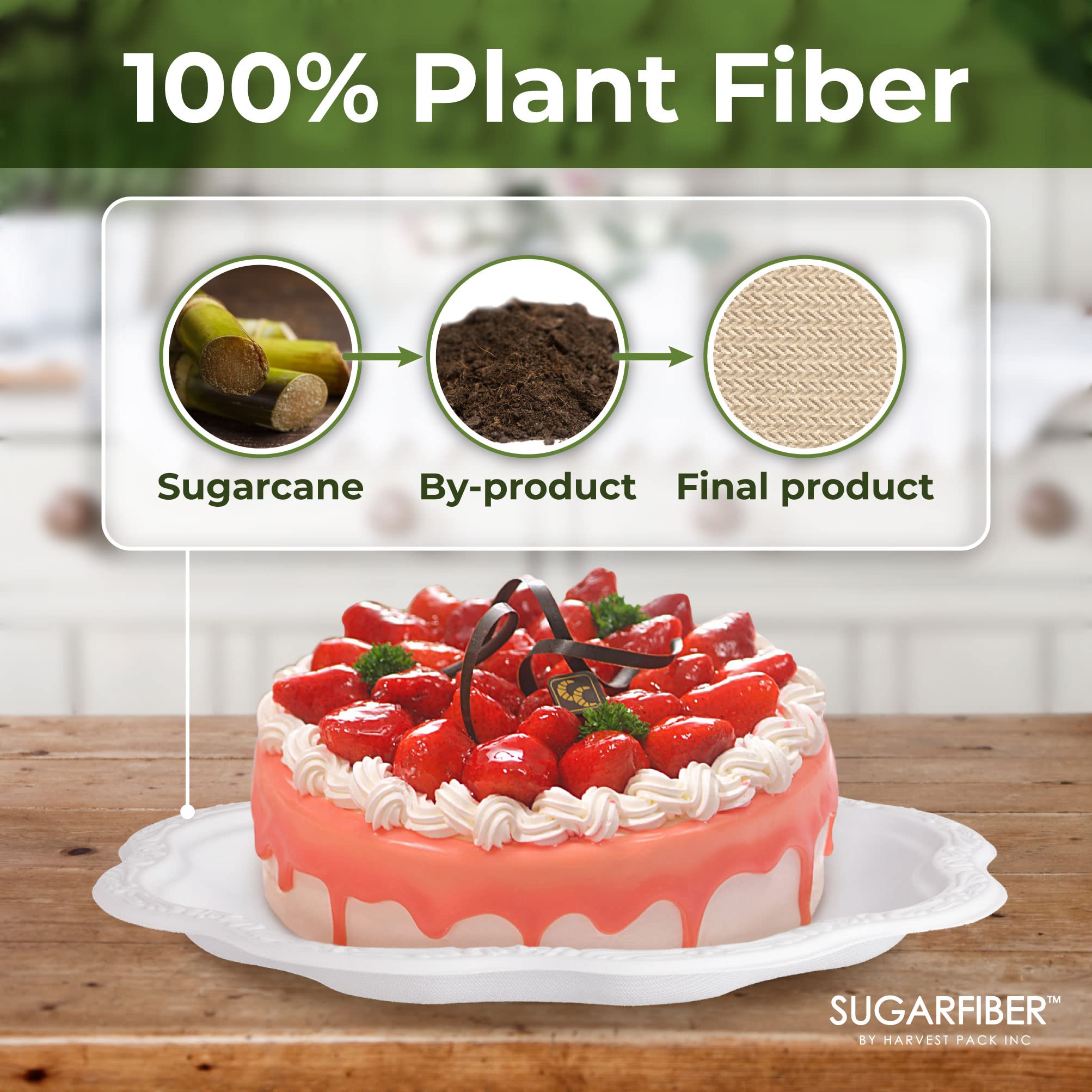 SUGARFIBER 10-inch Compostable Disposable Paper Plates, White Floral Acanthus Collection [50 COUNT]