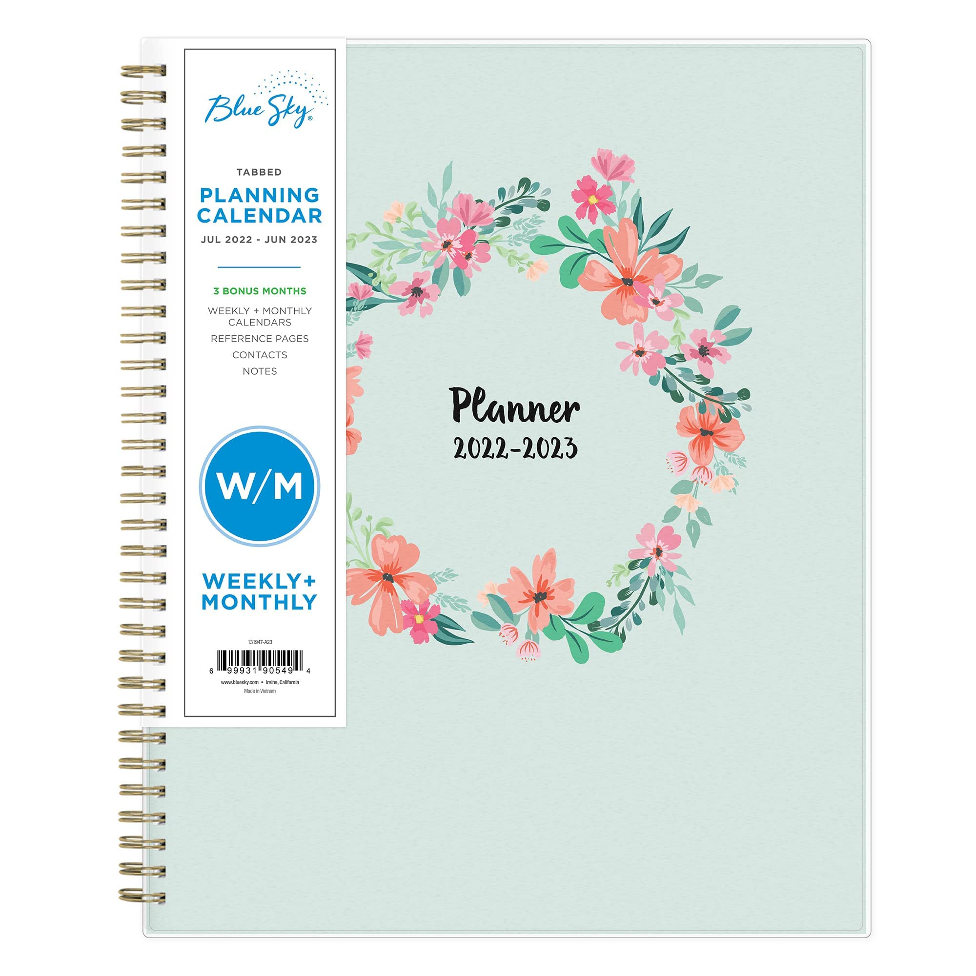Blue Sky 2022-2023 Academic Year Weekly & Monthly Planner, 8.5" x 11", Frosted Flexible Cover, Wirebound, Laurel (131947-A23)