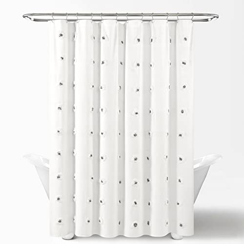 Lush Decor Boho Circle Tufted Yarn Dyed Eco-Friendly Recycled Cotton Shower Curtain, 72" x 72", Gray