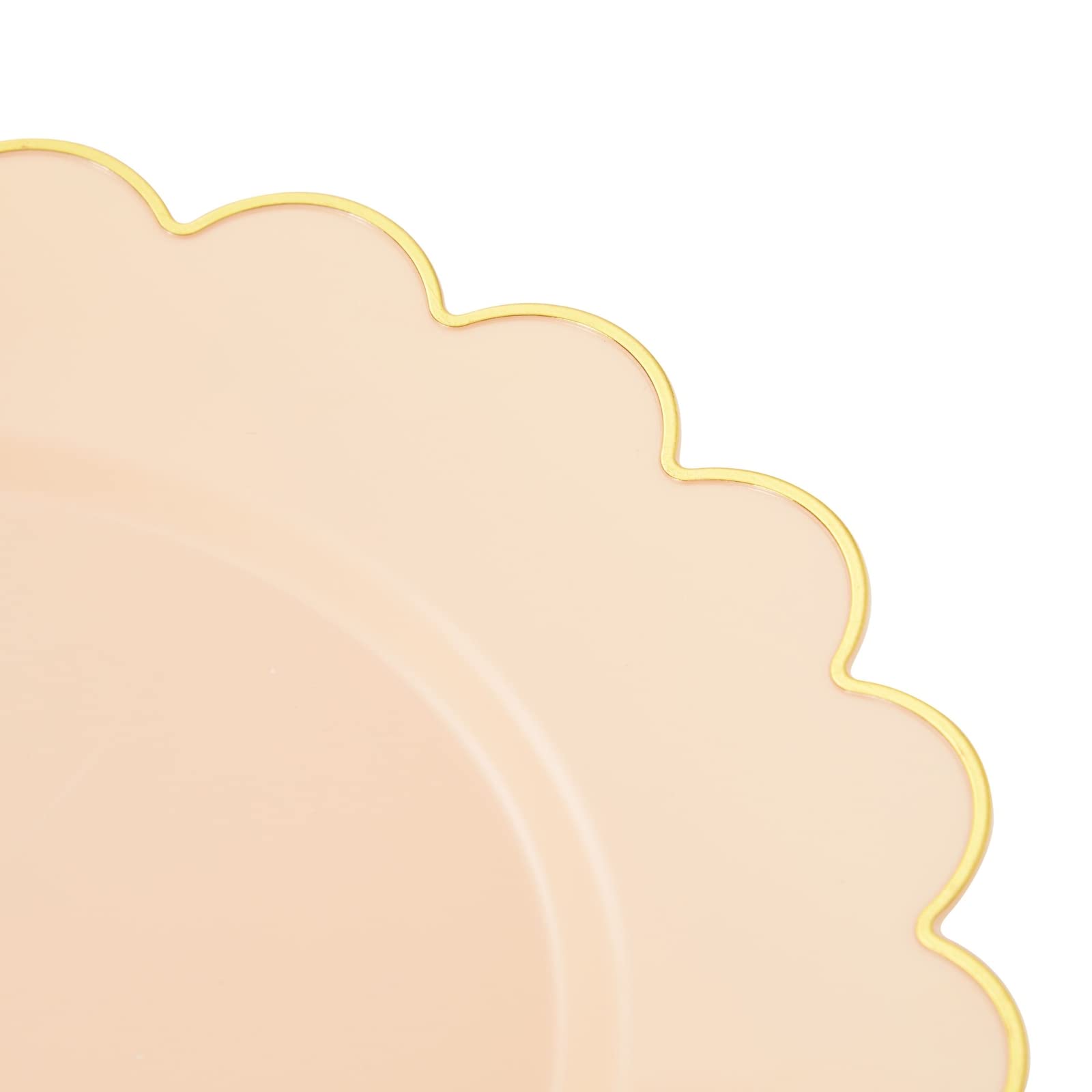 BLUE PANDA 50 Pack Ivory Pink Plastic Plates for Party, 9 Inch Disposable for Party Supplies, Wedding, Gold Foil Scalloped Edges