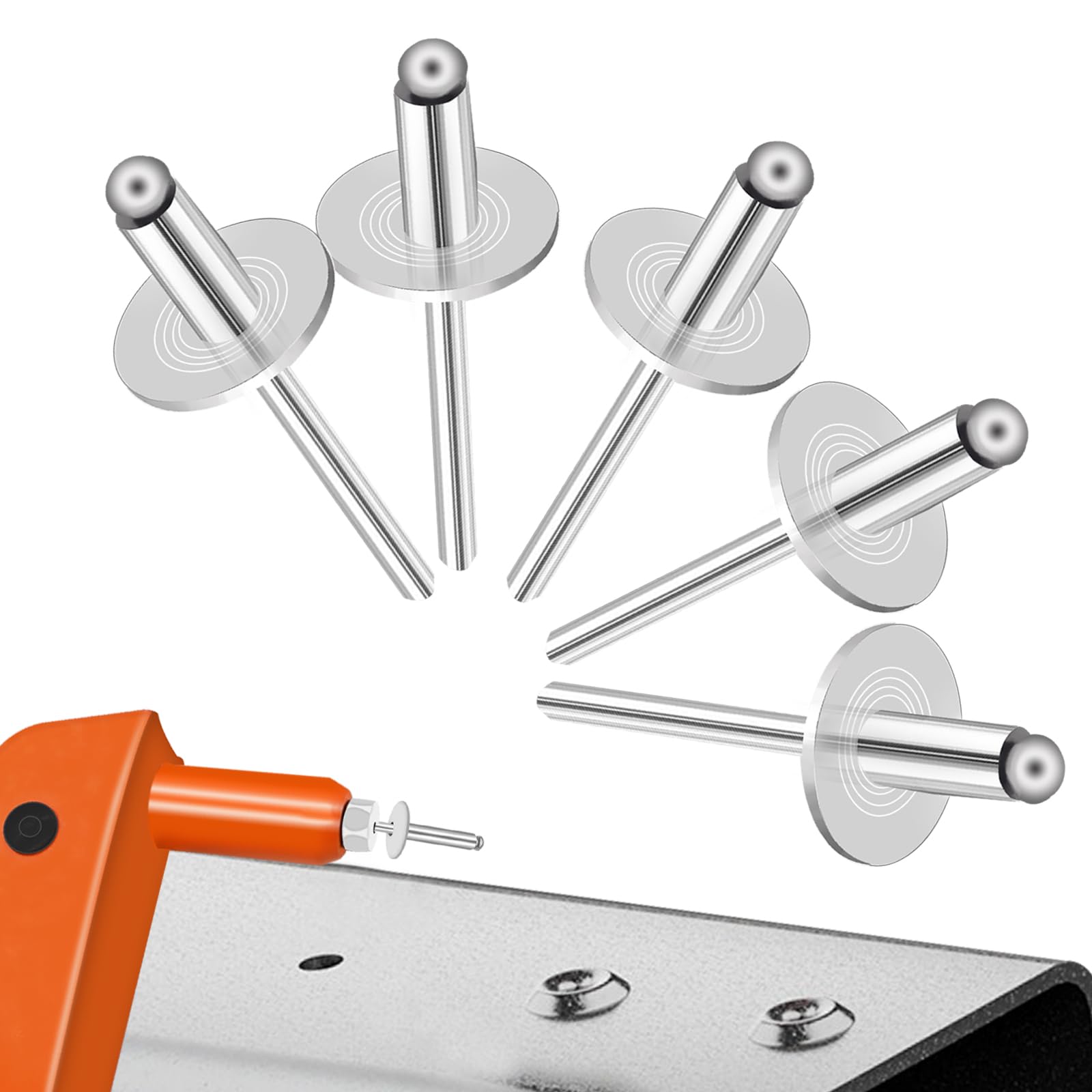 Sunxeke 100pcs Aluminum Large Flange Blind Rivets, 3/16 x 3/8 inch, Flange Diameter 5/8 inch(16 mm), Pop Rivets Assortment Kit Blind Rivet by Bolt Dropper, Grip Range(3-6mm)