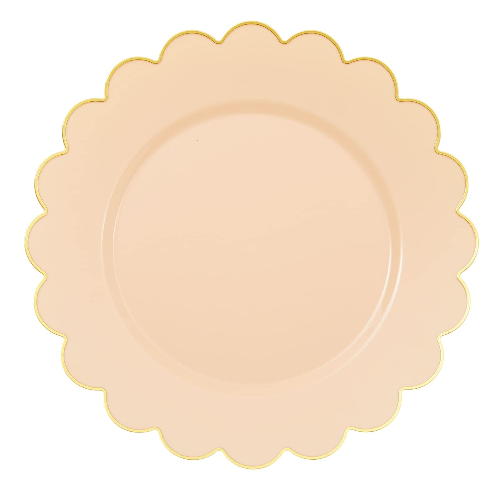 BLUE PANDA 50 Pack Ivory Pink Plastic Plates for Party, 9 Inch Disposable for Party Supplies, Wedding, Gold Foil Scalloped Edges