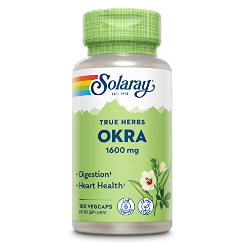 SOLARAY Okra Fruit 1600 mg, Healthy Digestion, Regularity & Cardiovascular Support, Soluble Fiber, 25 Serv, 100 VegCaps