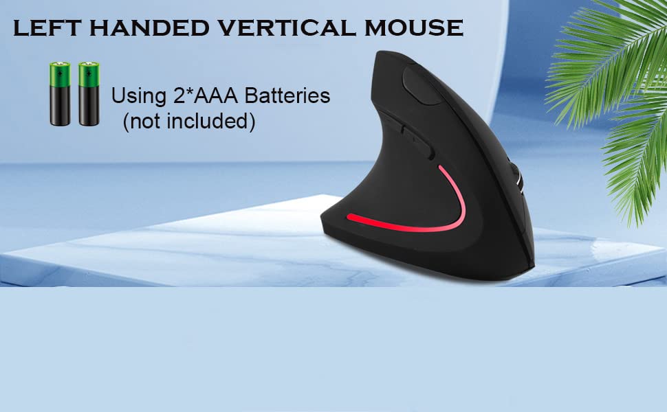 Wireless Mouse Ergonomic Vertical Left-Handed Mouse Ergo LED Light High Precision Optical Cordless Lightweight Left Hand Mice Women Men Gift for PC Computer Laptop Mac Office,1600 DPI,Side Buttons