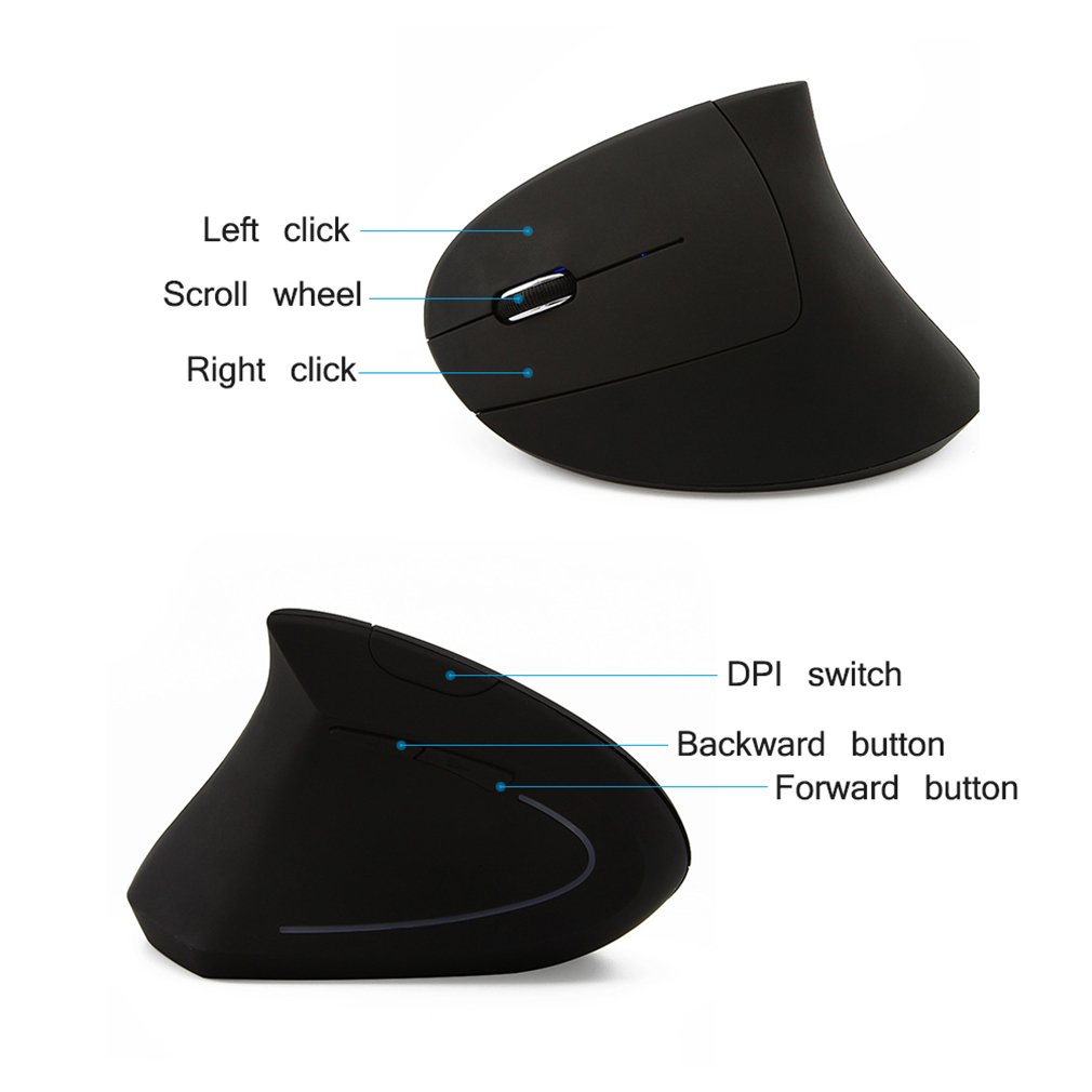 Wireless Mouse Ergonomic Vertical Left-Handed Mouse Ergo LED Light High Precision Optical Cordless Lightweight Left Hand Mice Women Men Gift for PC Computer Laptop Mac Office,1600 DPI,Side Buttons