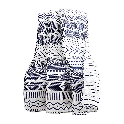 Lush Decor Hygge Geo Reversible Throw | Pattern Geometric Stripe Blanket - 60” x 50”, Navy and White