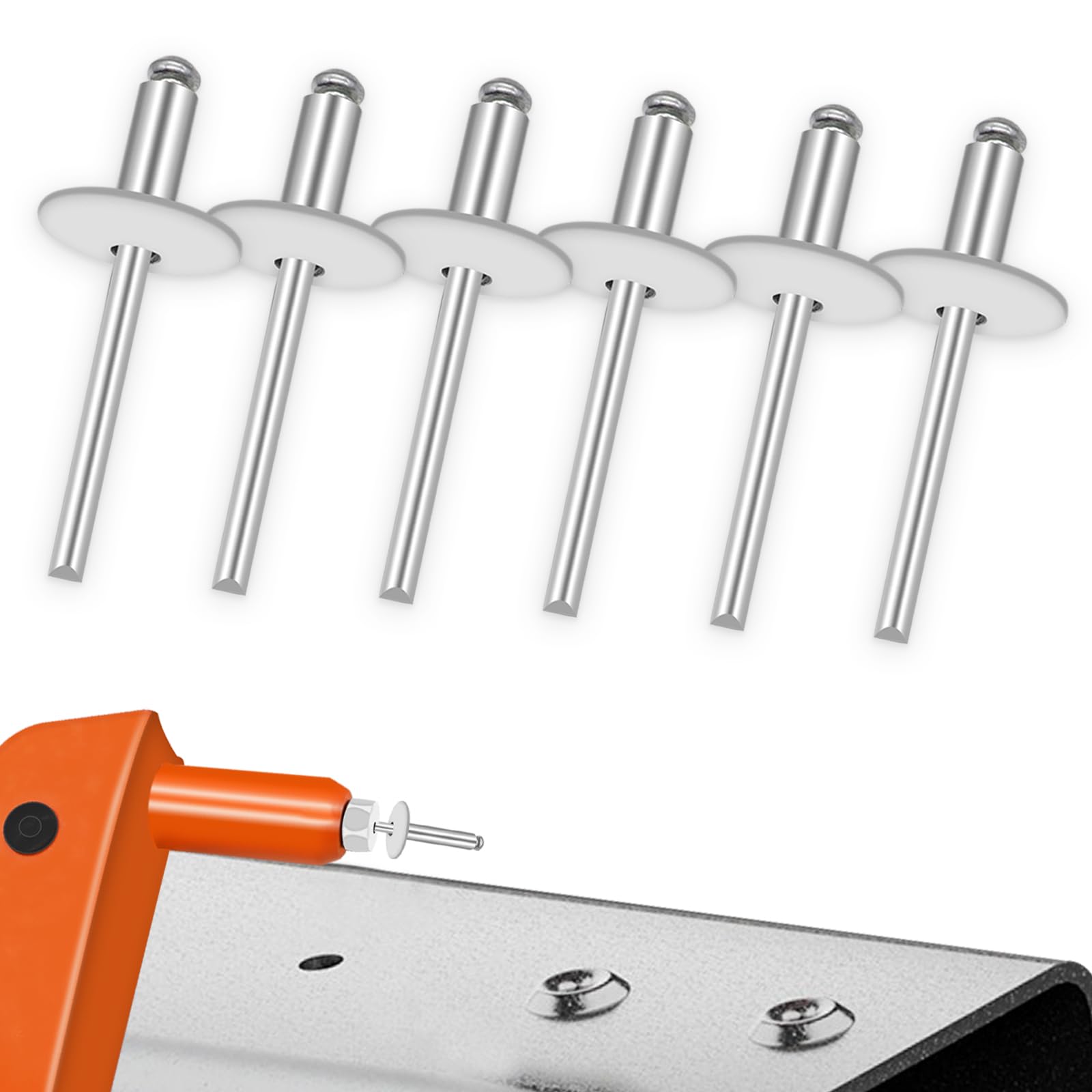 Sunxeke 100pcs Aluminum Large Flange Blind Rivets, 3/16 x 3/8 inch, Flange Diameter 5/8 inch(16 mm), Pop Rivets Assortment Kit Blind Rivet by Bolt Dropper, Grip Range(3-6mm)