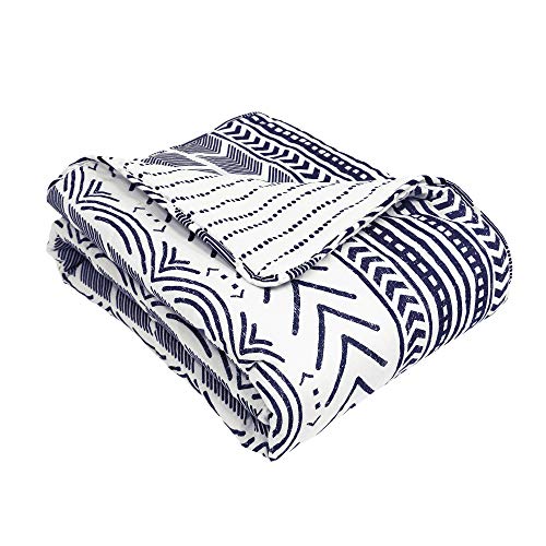 Lush Decor Hygge Geo Reversible Throw | Pattern Geometric Stripe Blanket - 60” x 50”, Navy and White