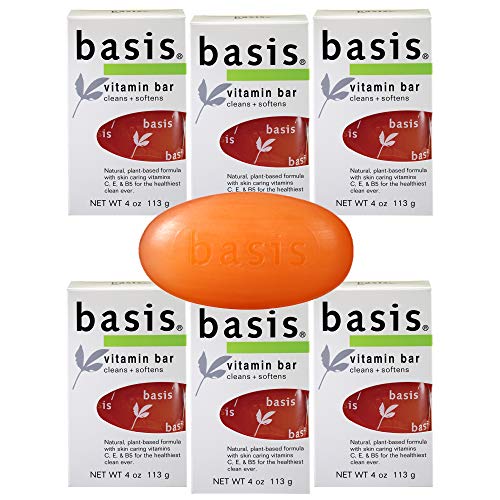 Basis Vitamin Bar Soap - Cleans and Softens with Vitamin C, E, and B5 â Use for Body Wash or Hand Soap â Pack of 6 Bars