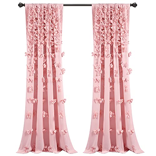 Lush Decor Riley Window Curtain Sheer Ruffled Textured Bow Window Panel for Living, Dining Room, Bedroom (Single), 54"W x 84"L, Pink