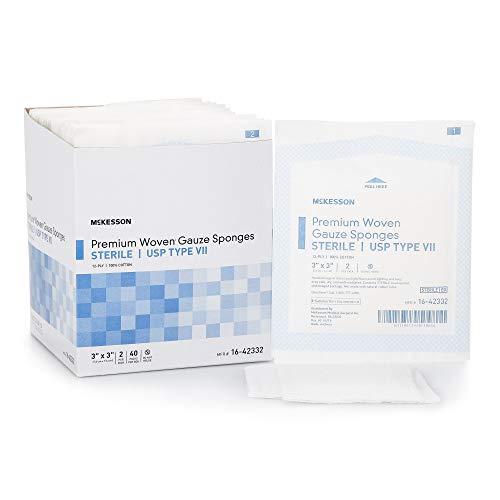 McKesson Premium Woven Gauze Sponges, Sterile, 12-Ply, USP Type VII, 100% Cotton, 3 in x 3 in, 2 Per Pack, 40 Packs, 80 Total