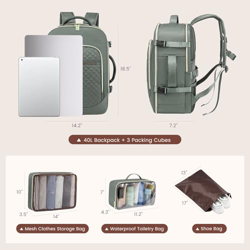 LOVEVOOK Travel Backpack for Women, Carry on Backpack Personal Item Travel Bag, 40L Travel Backpack Carry on Flight Approved, 17 Inch Waterproof Laptop Daypack for Weekender Gym Hiking