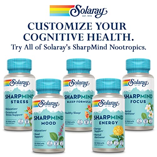 SOLARAY SharpMind Sleep, Nootropic Sleep Aid Formula, Nootropics Brain Support Supplement for a Calm Mood and Healthy Sleep with Slow Release Melatonin 3mg, 60 Day Guarantee, 30 Servings, 30 VegCaps